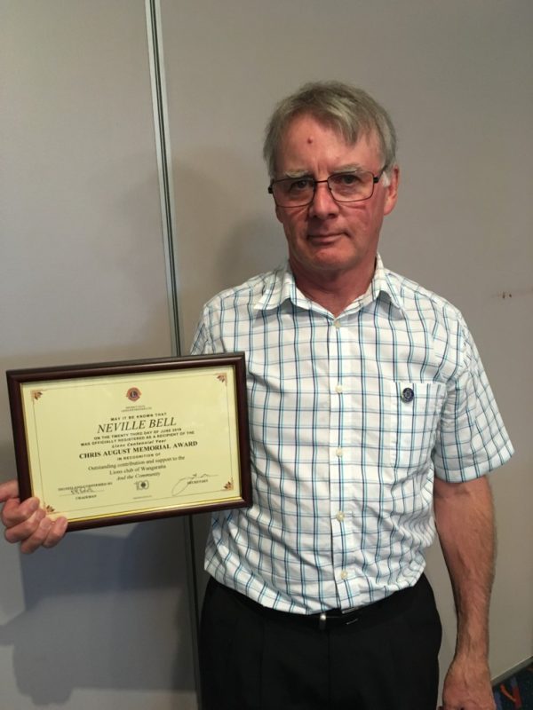 Chris August Award recipient - Neville Bell - Lions Club of Wangaratta